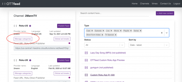 Add Livestream to Your Roku Channel - OTTfeed Help Center