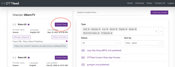 Create Categories - OTTfeed Help Center