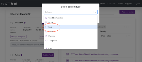 Add Livestream to Your Roku Channel - OTTfeed Help Center